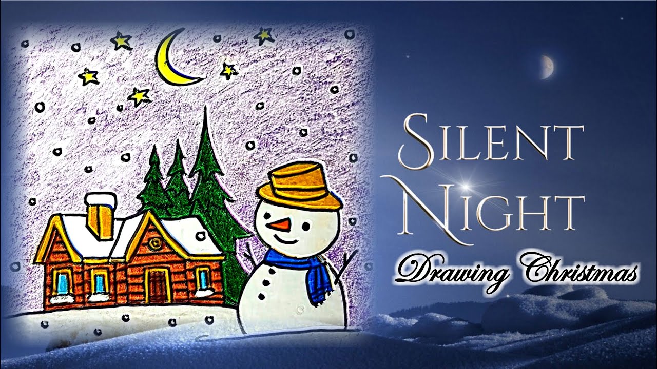 Drawing Silent Night ☃️ How to draw Christmas House with tree and ...