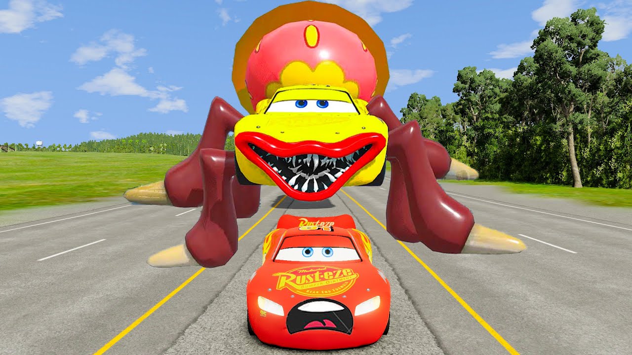 Epic Escape From Lightning McQueen Eater Spider - McQueen vs Lightning ...