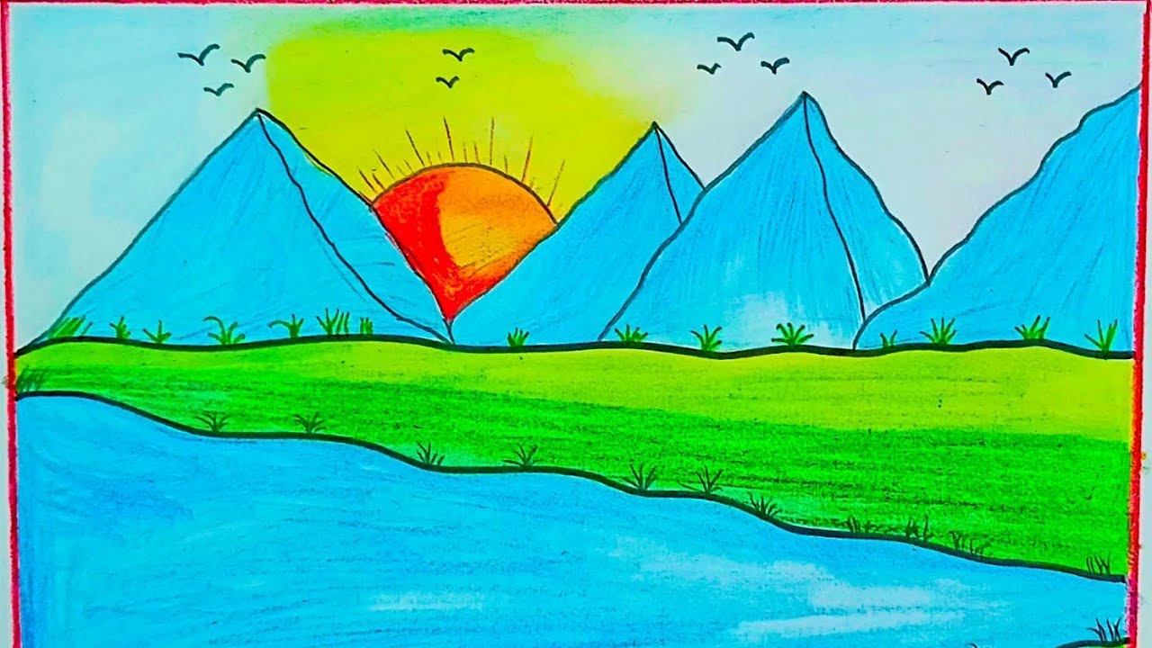 How to draw a beautiful landscape Scenery morning sketch!! Drawing ...