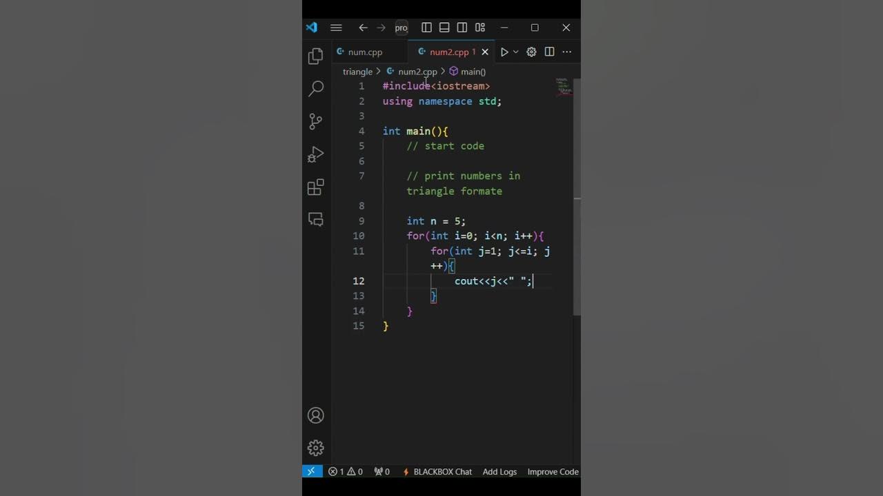 Print Numbers in Triangle Format in C++ || DSA C++ #dsapatterns #programming #compilation # ...
