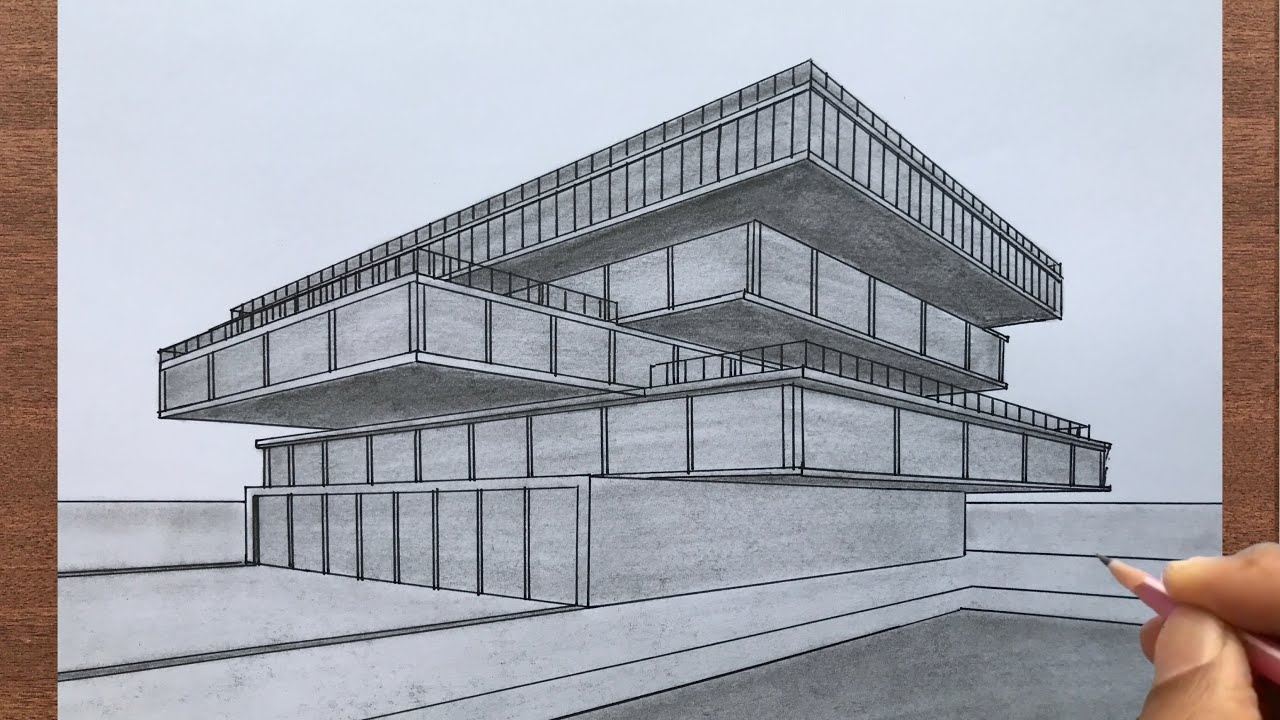How to Draw a Modern Building in 2-Point Perspective - YouTube