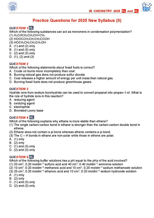 IB Chem 2025 SL and HL: Questions for New Syllabus Part II(MC ...