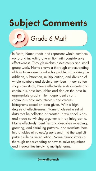 Grade 6 Ontario report card subject comment examples #teacher # ...