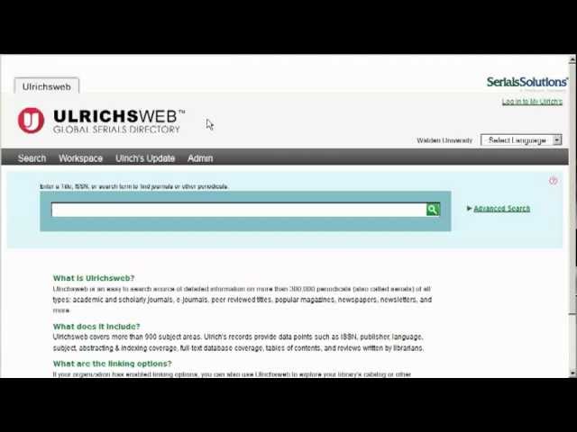 Ulrichsweb Peer Review Edward G. Miner Library What Is