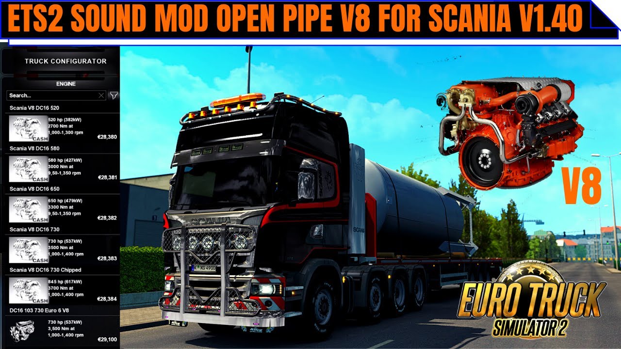 [ETS2 1.40.] SCANIA STRAIGHT PIPE BRUTAL OPEN PIPE V8 SOUND | Euro ...
