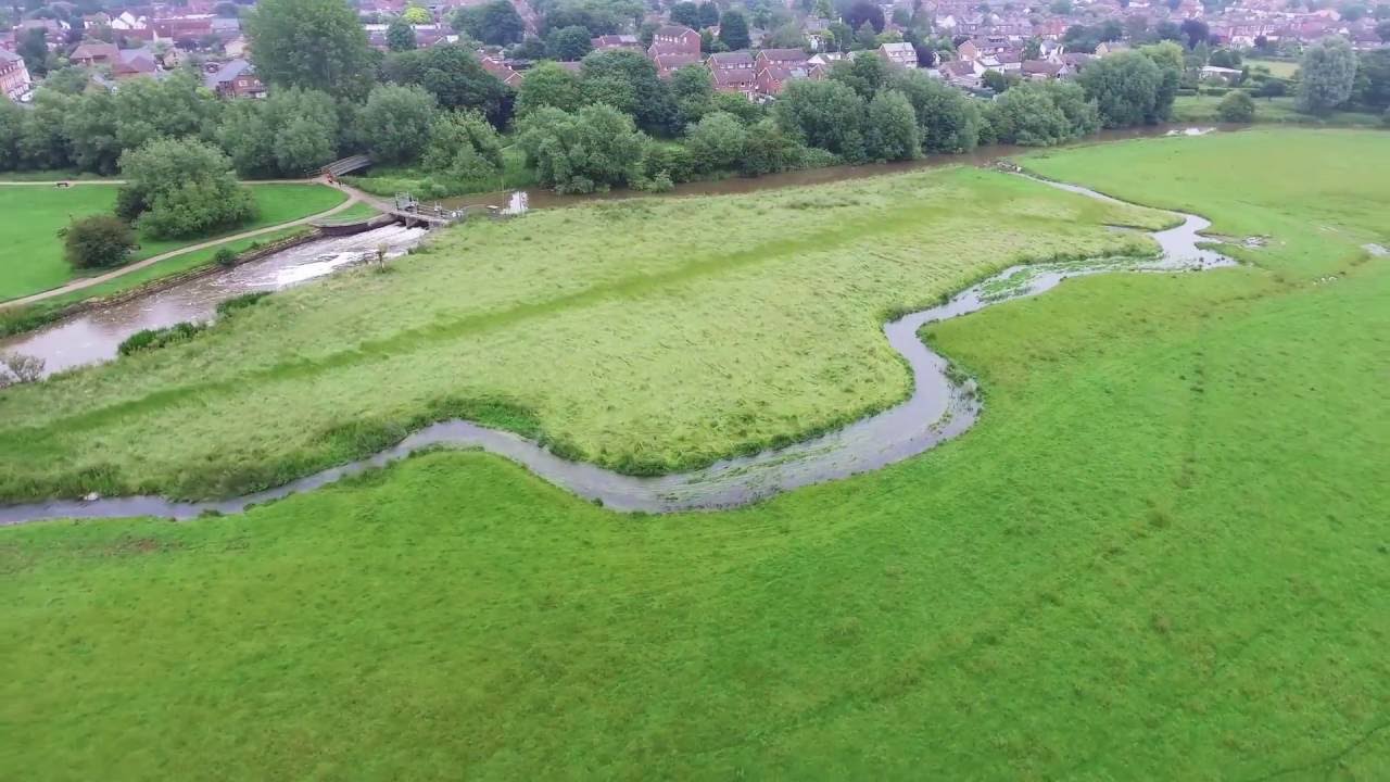 Flyover with DJI Phantom 4 - New fish bypass channel at Stony Stratford ...