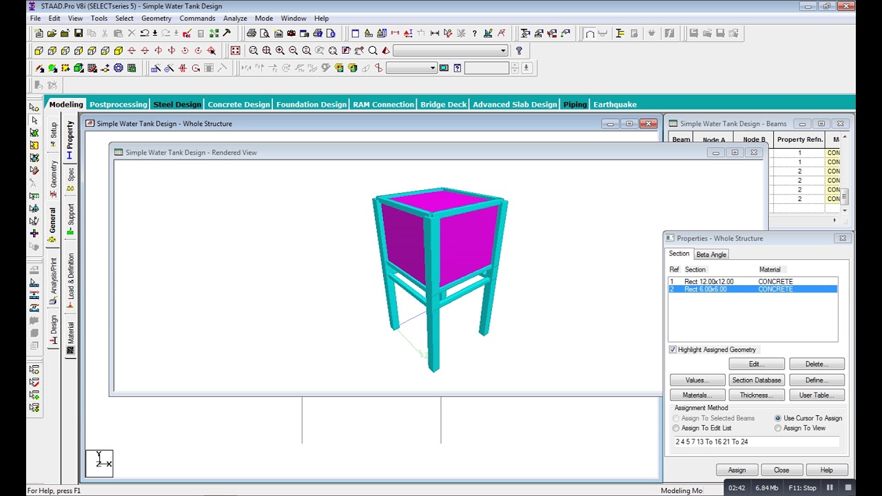Simple Water Tank Design In Staad Pro - YouTube