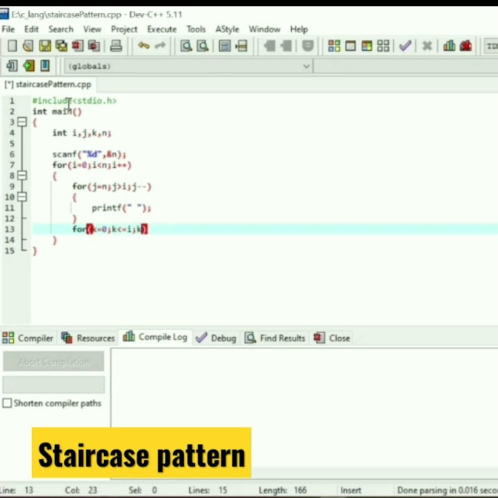 Staircase pattern in language || pattern in c language #c #shorts # ...