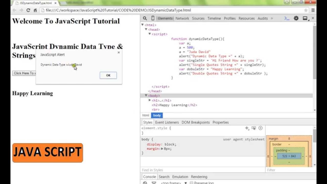 JAVASCRIPT STRINGS SINGLE DOUBLE QUOTES DEMO - YouTube
