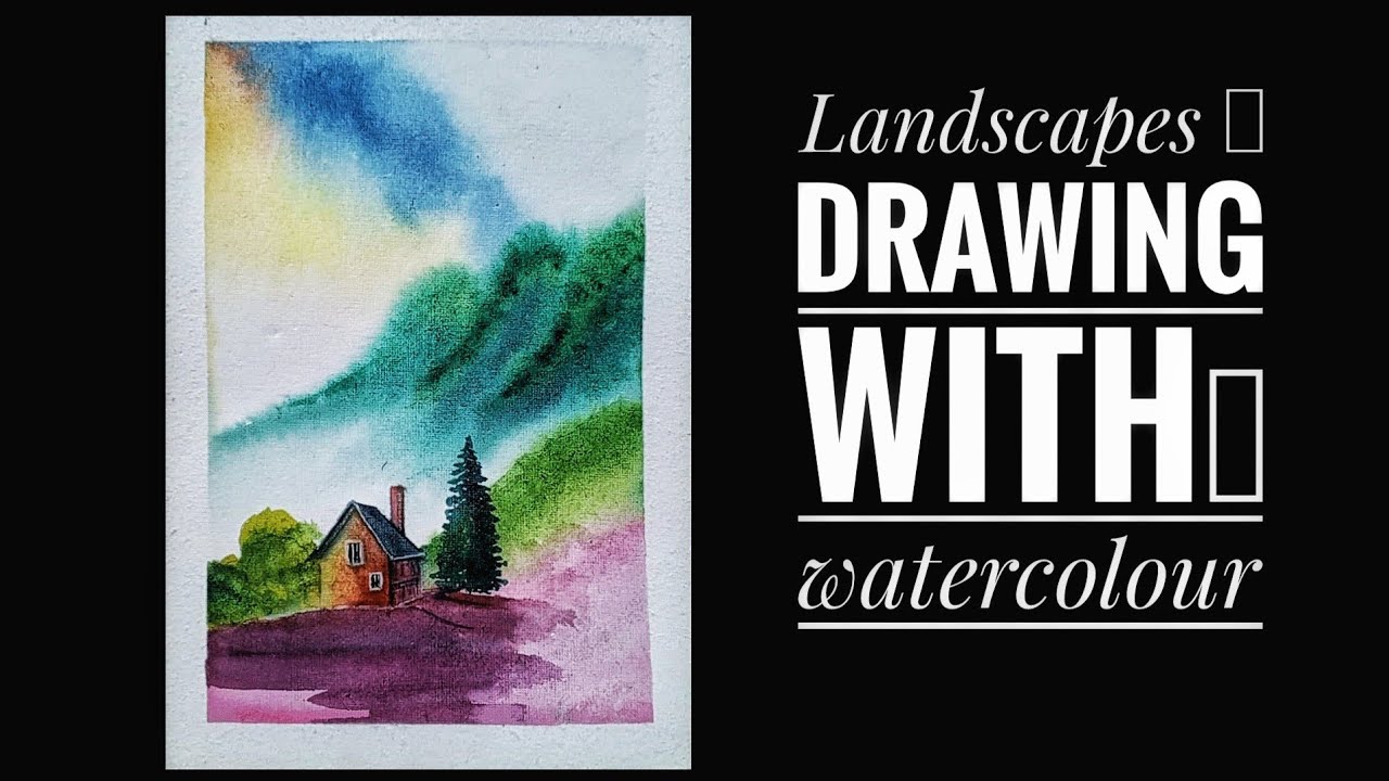 watercolour landscape drawing. simple watercolou art. - YouTube