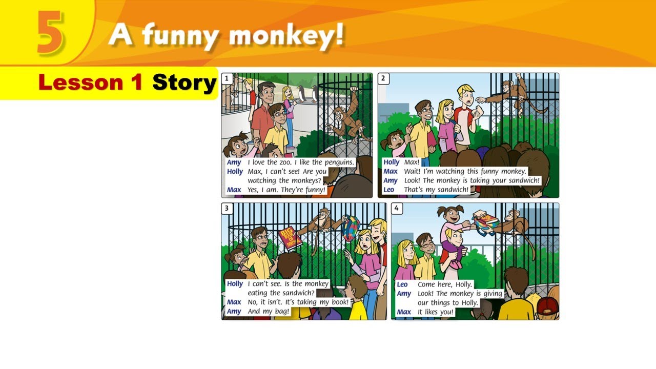 Unit 5 A funny monkey! - Lesson 1 Story, SB p.36 - YouTube
