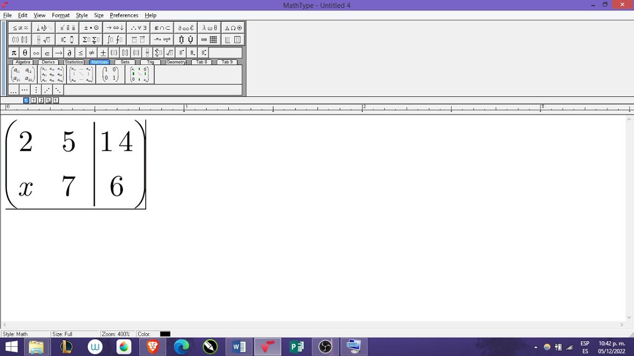 Cómo hacer una MATRIZ AUMENTADA en MATHTYPE - YouTube