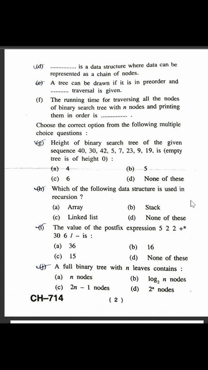 DATA STRUCTURE | PREVIOUS YEAR PAPER | HPU | BCA 2ND SEM - YouTube