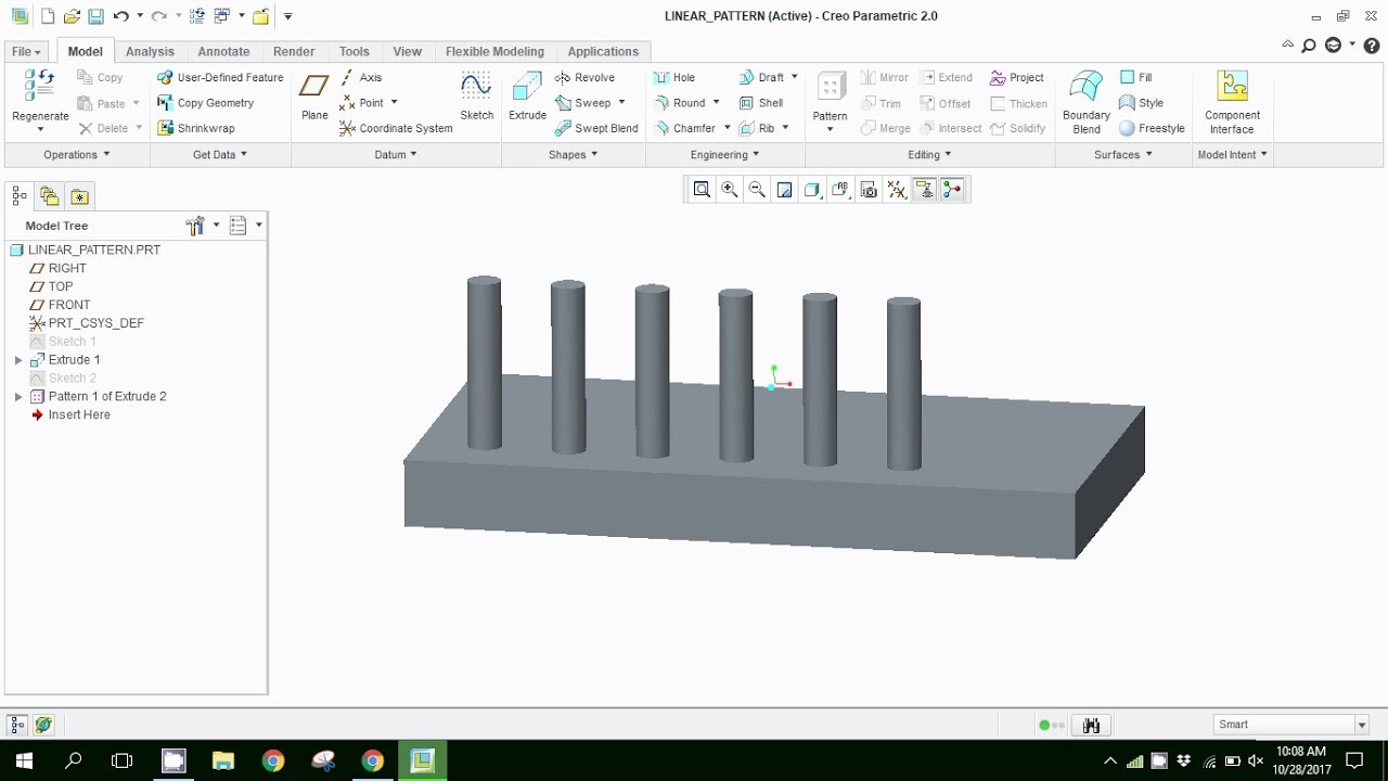 linear pattern creo - YouTube