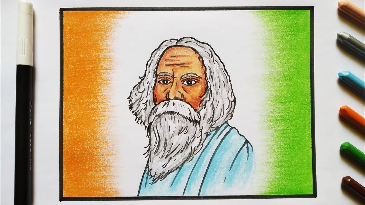 Rabindranath Tagore Drawing Very Easy || Rabindra Jayanti Drawing ...