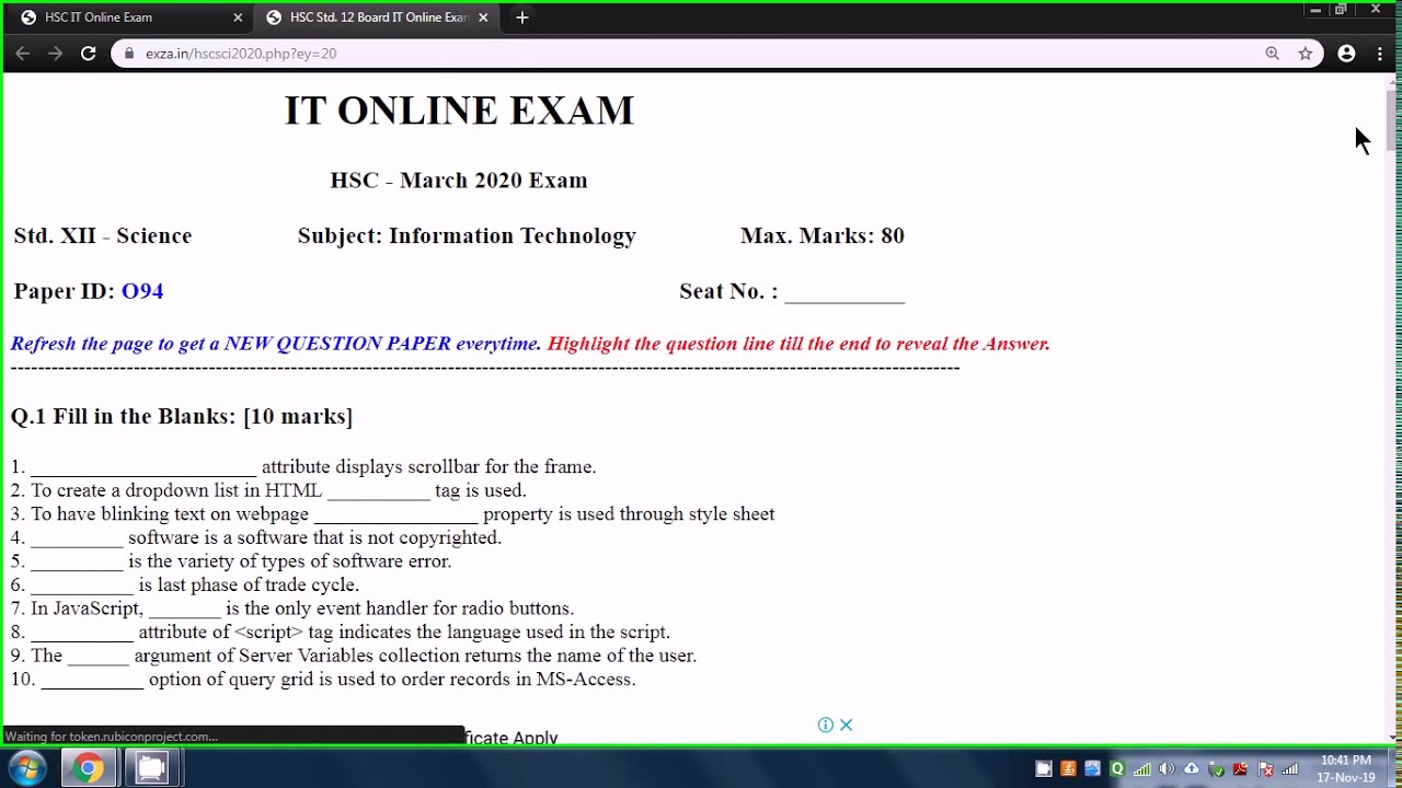 HSC IT online Exam March 2020 Sample Paper - YouTube