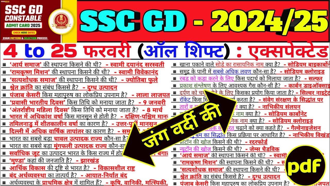 SSC GD GK GS Classes 2025।SSC GD 2025 GK GS Practice Set ।SSC GD 2025 ...
