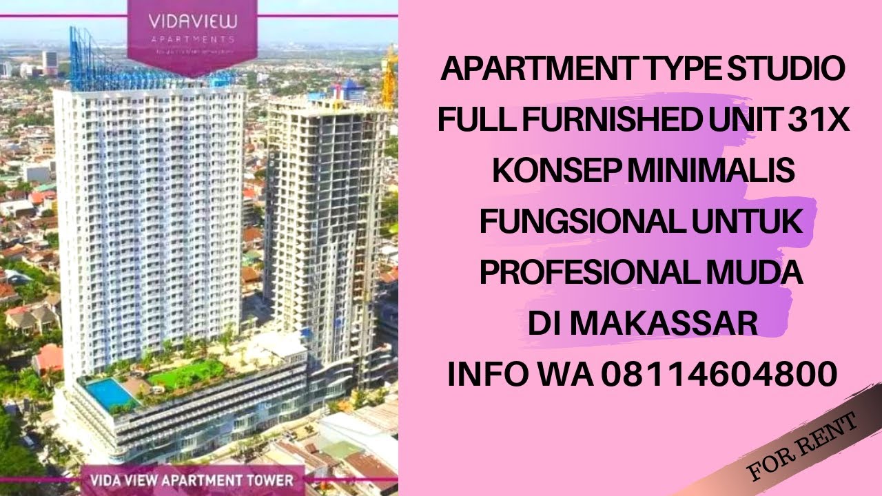 Apartment Vida View Unit Ashton 31x type studio Makassar for rent - YouTube