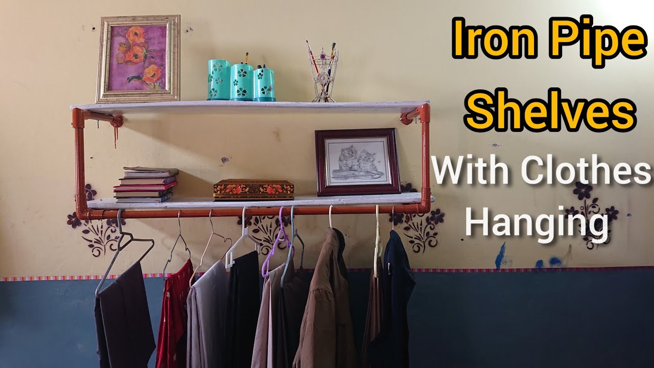 DIY Iron Pipe Shelves Making l Industrial Pipe Shelves Wall Mounted ...