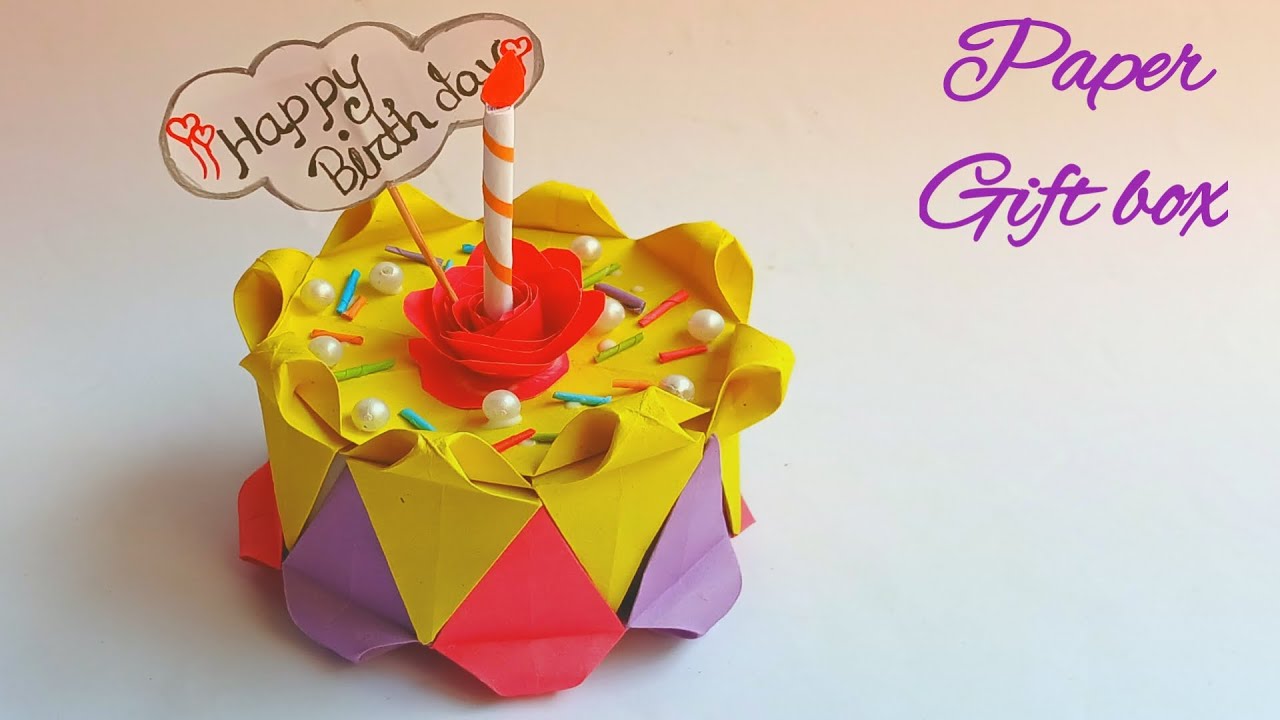 How to make paper surprise cake gift box | Origami cake gift box | DIY ...