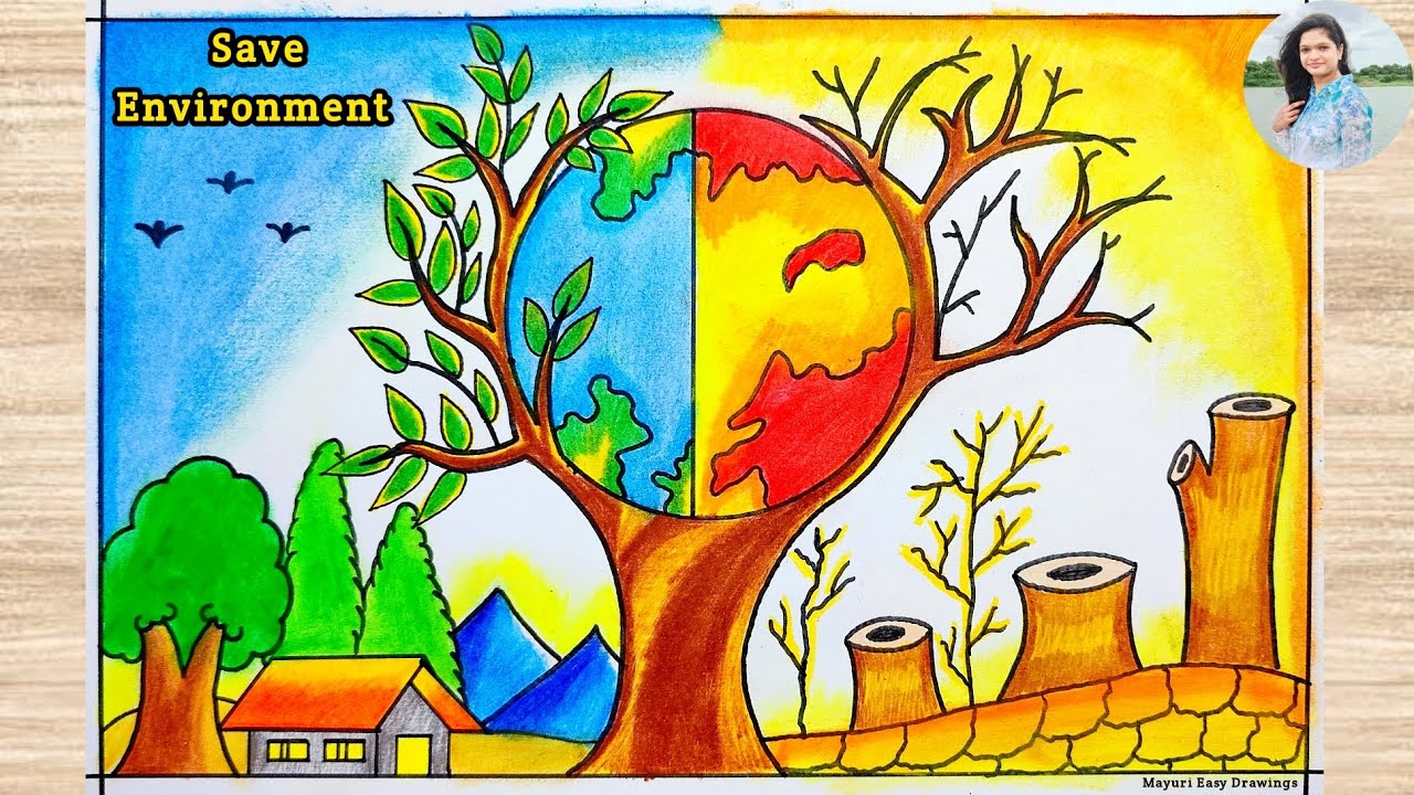 Environment Day Poster Drawing Easy / Save Earth Poster Drawing / World ...
