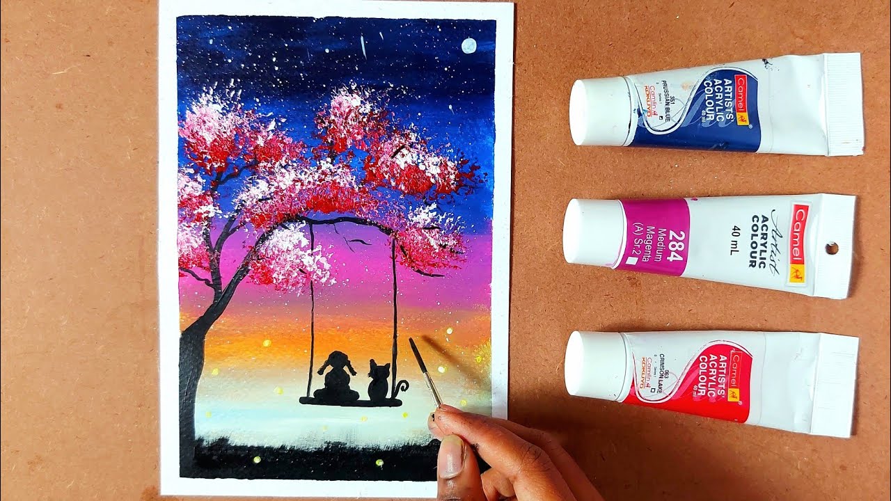 alone girl drawing/ acrylic painting tutorial for beginners/ acrylic ...