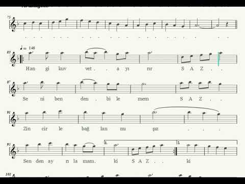 Beklemekten Yoruldum -  Nota Eşliğinde Karaoke (Ahenk: Mansur Neyi - 5 Ses - A)