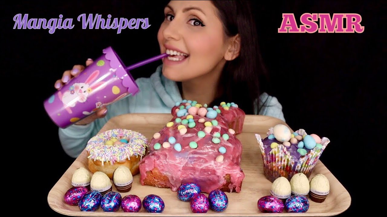 ASMR MUKBANG | EATING EASTER CAKE + DOUGHNUT + CHOCOLATE EGGS! (WHISPER) | MANGIA WHISPERS 먹방 ...