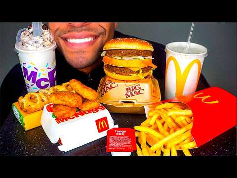 ASMR EATING MCDONALDS CHICKEN NUGGETS BIG MAC OREO MCFLURRY ICE CREAM PIE FRIES JERRY NO TALKING