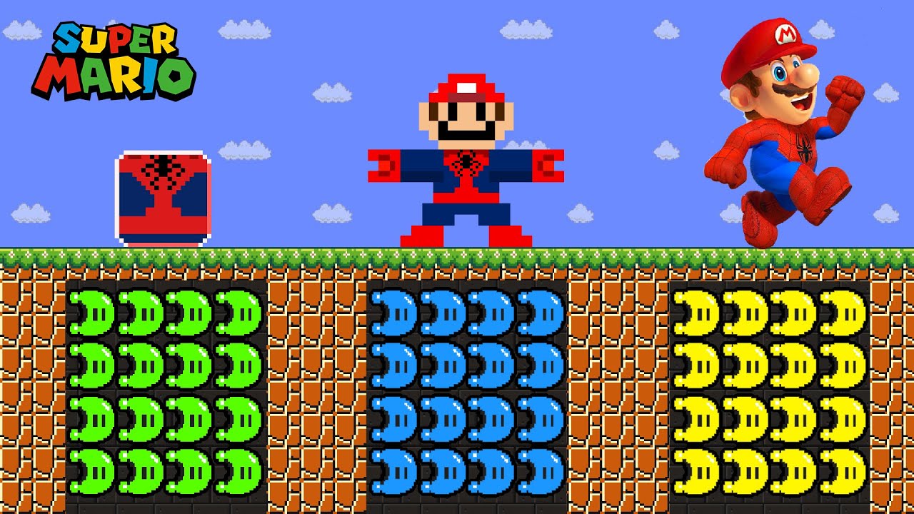 Super Mario Bros. but Every Moon Powerups Make Mario become SPIDER-MAN ...