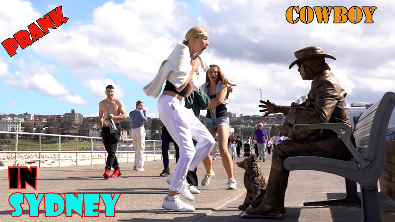 #Cowboy_prank in Sydney funniest reactions.statue prank. - YouTube