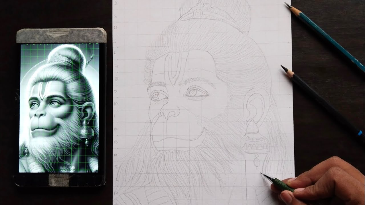How To Draw Hanuman ji 😍 Lord Hanuman Drawing ( Outline Tutorial ...