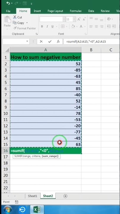 how to sum negative numbers in Excel// negative numbers की कैसे जोड़ तैं है - YouTube