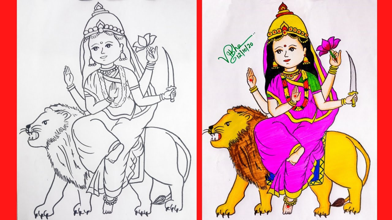 Maa Katyayani Drawing | Navratri Drawing |Happy Navratri - YouTube