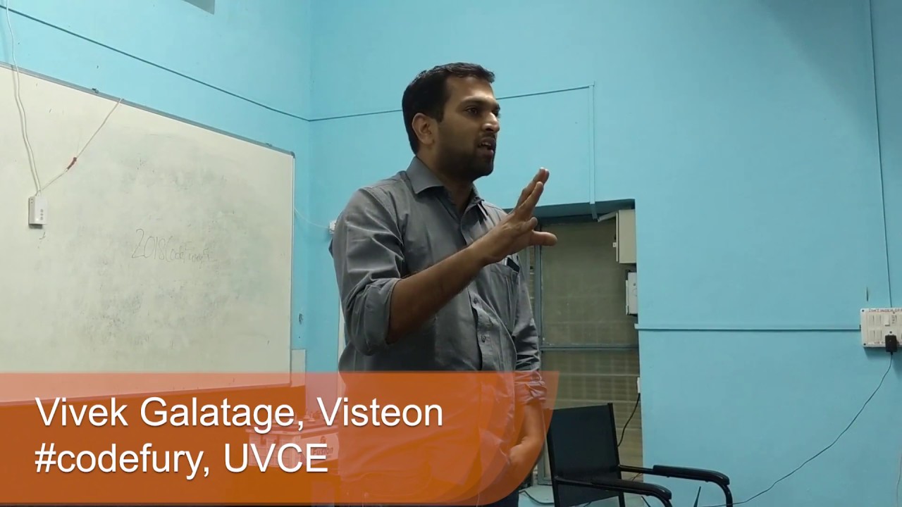 Vivek Galatage addressing the students at Codefury event in UVCE ...
