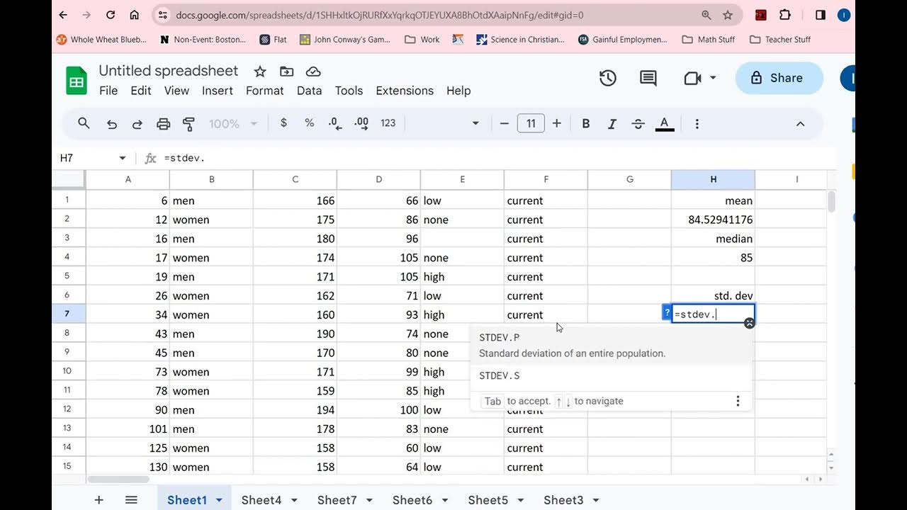 Calculate the Mean Median and Standard Deviation Using Excel or Google Sheets - YouTube