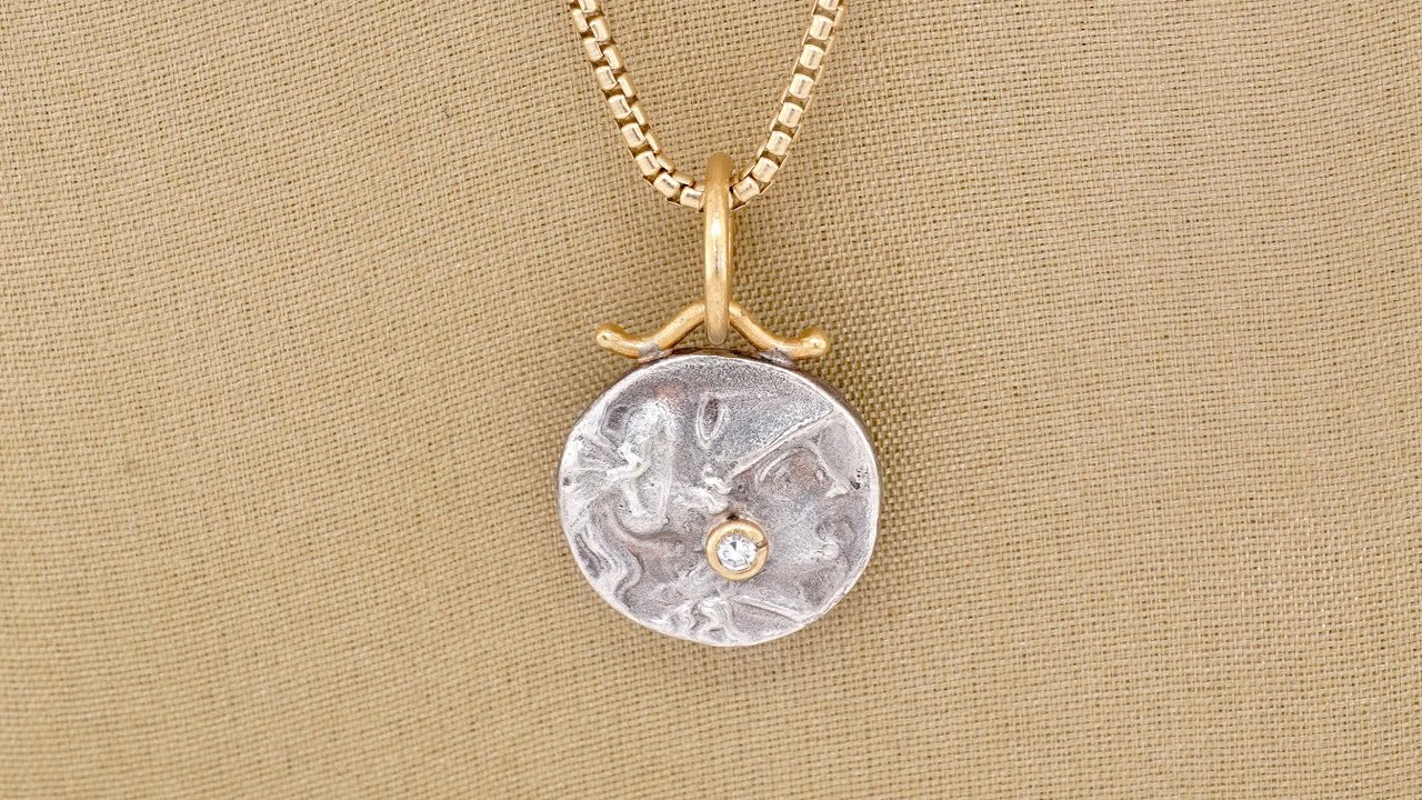 Athena, Wisdom Goddess, Coin Amulet Pendant Necklace, 24kt Gold and ...