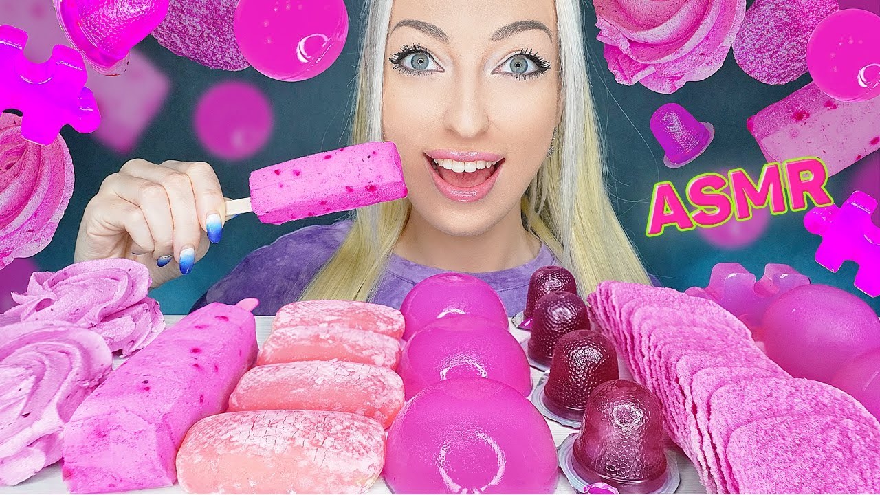 ASMR EATING PURPLE FOOD, ICE CREAM, JELLY, MOCHI, MARSHMALLOW, 컬러 먹방 ...