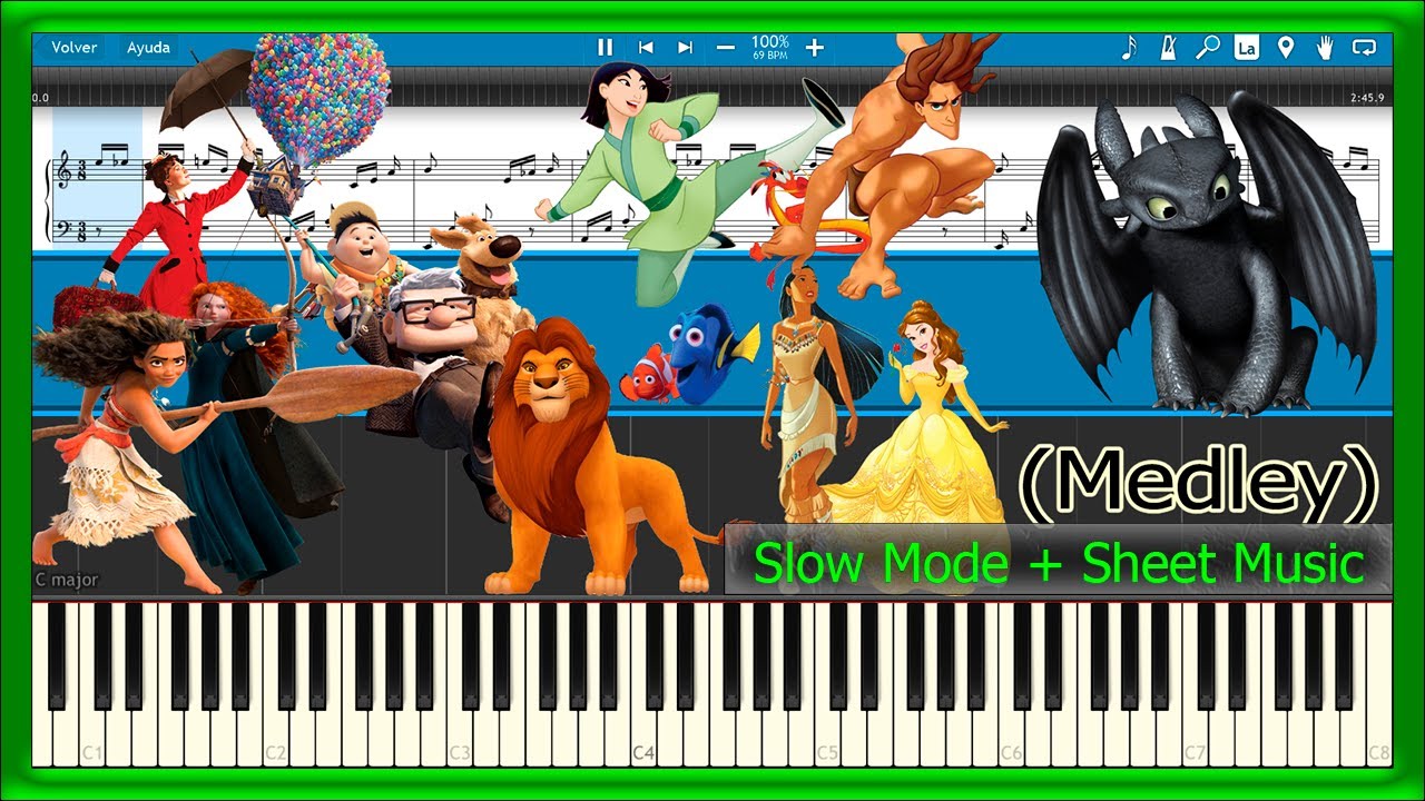 Disney And DreamWorks 💛 Medley [Slow + Sheet Music] (PIANO TUTORIAL) 🎹 ...