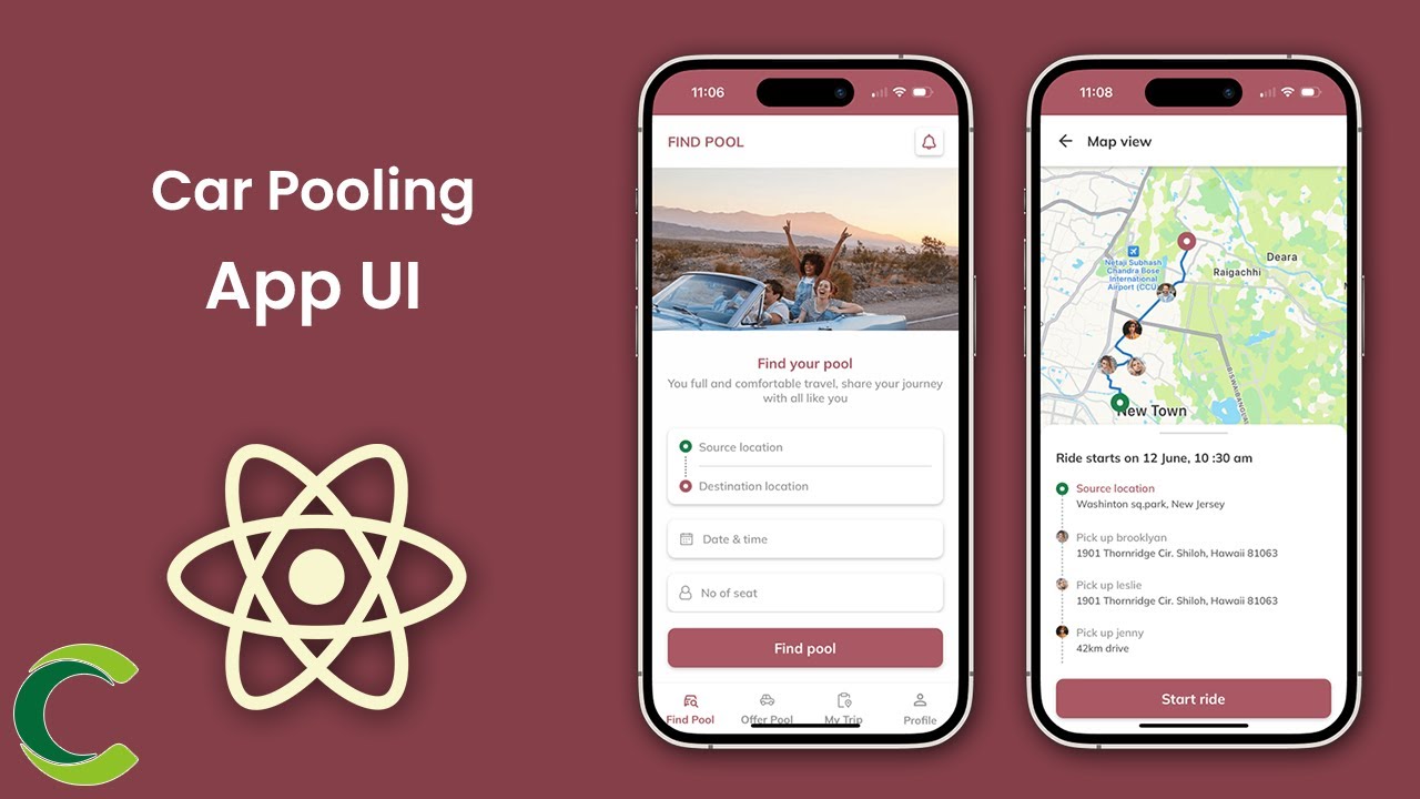 Car Pool App UI in React Native | Ride Pooling App UI in React Native ...