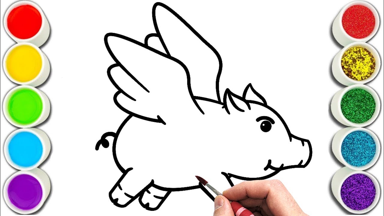 Flying Pig Drawing, Painting & Coloring For Kids and Toddlers_ Child ...