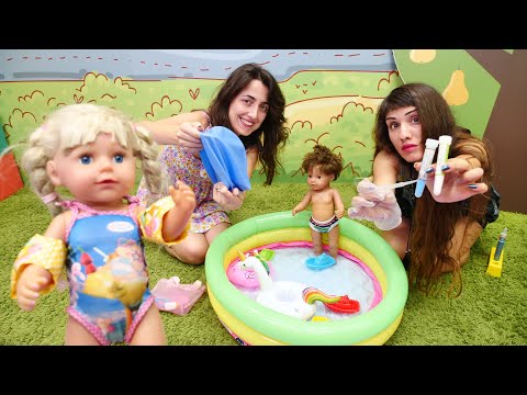 Sevcan ve Ümit ile kız oyunları.Mira'nın saçları neden yeşil oldu? Baby Born oyuncak bebek videoları