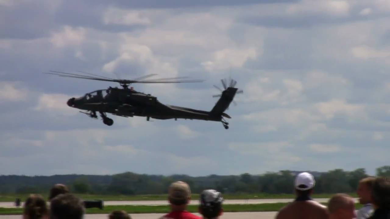 Apache AH-64D with a B1-B Lancer flyover at the end - YouTube