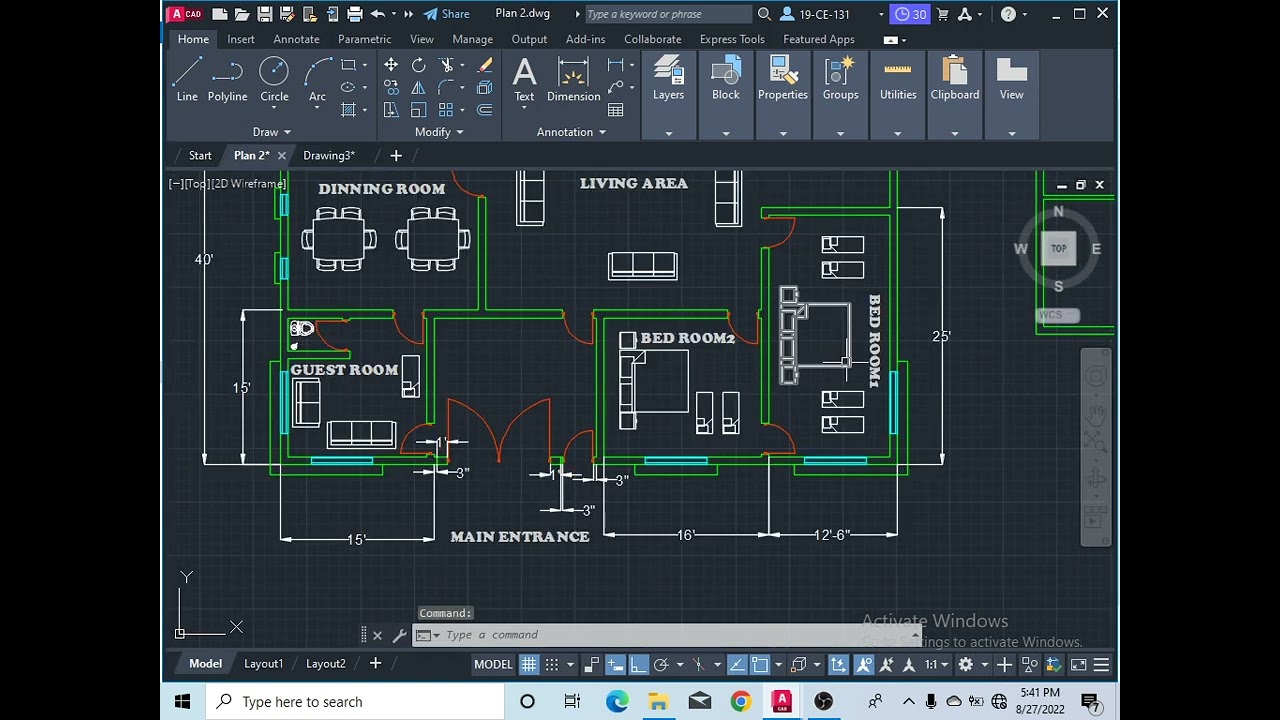 2d plane wall in AutoCAD - YouTube