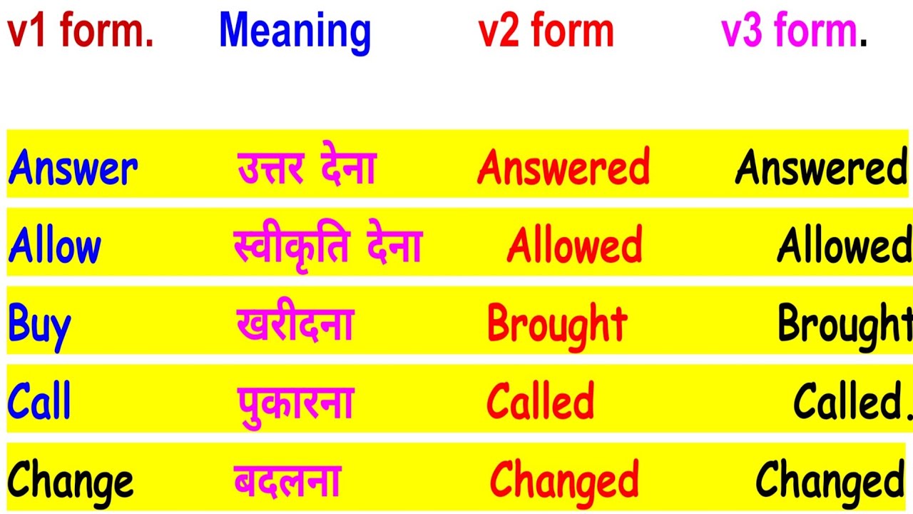 verbs v1 v2 v3 // verbs in english ।। बर्ब v1 v2 v3 // all sentence use ...