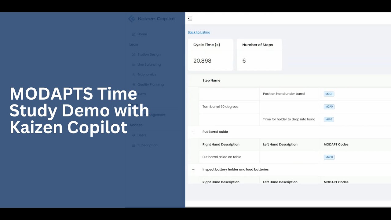 Kaizen Copilot MODAPTS Module Demo: Time Study in Under 30 Minutes ...