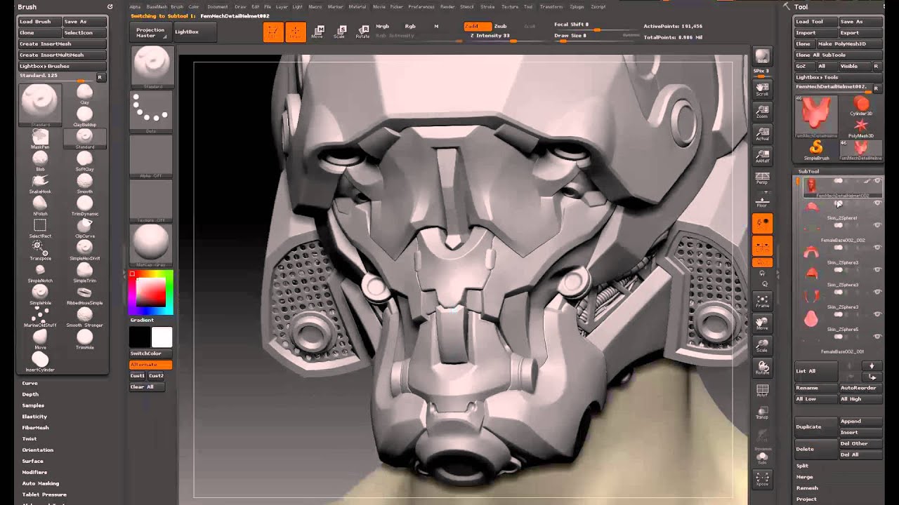 ZBrush Mech Helmet 04 DetailingPart01 - YouTube