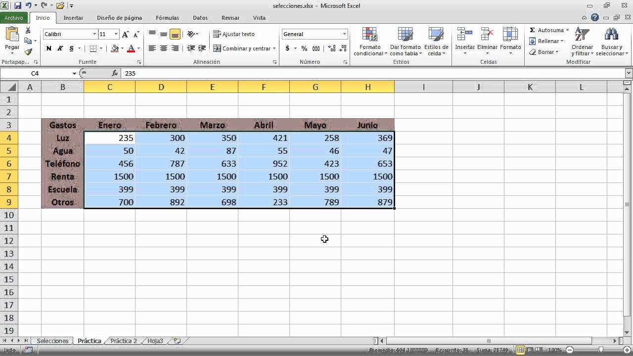 Curso Excel 2010 Capítulo 2 - 05 Practicando con Selecciones - YouTube