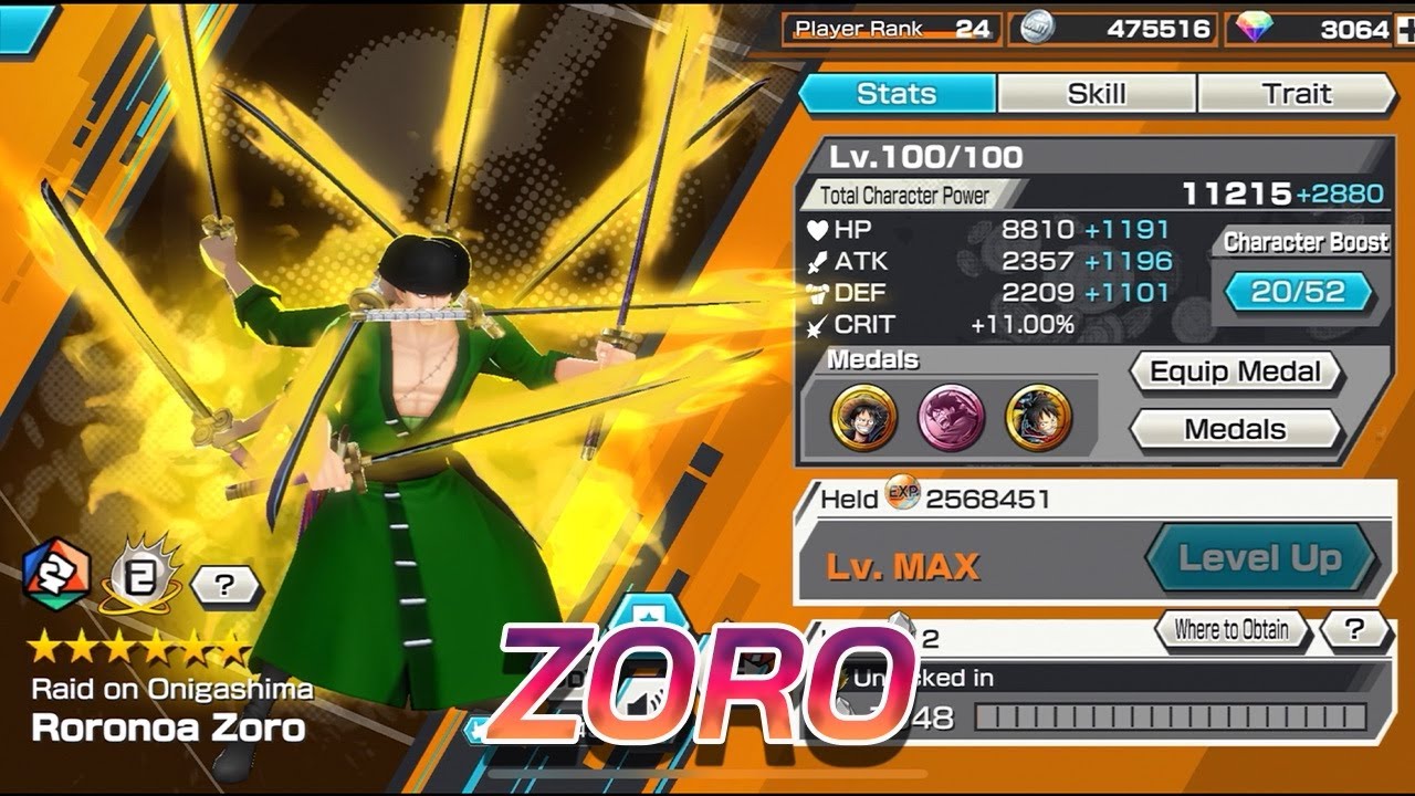 EX ZORO🎮 GAMEPLAY ONE PIECE BOUNTY RUSH (OPBR) (バウンティラッシュ) - YouTube