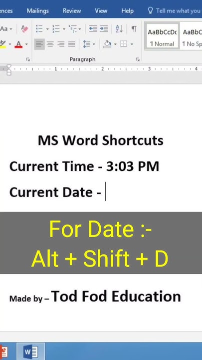 Add Current Date & Time - MS Word Tips & Tricks from @todfodeducation - YouTube
